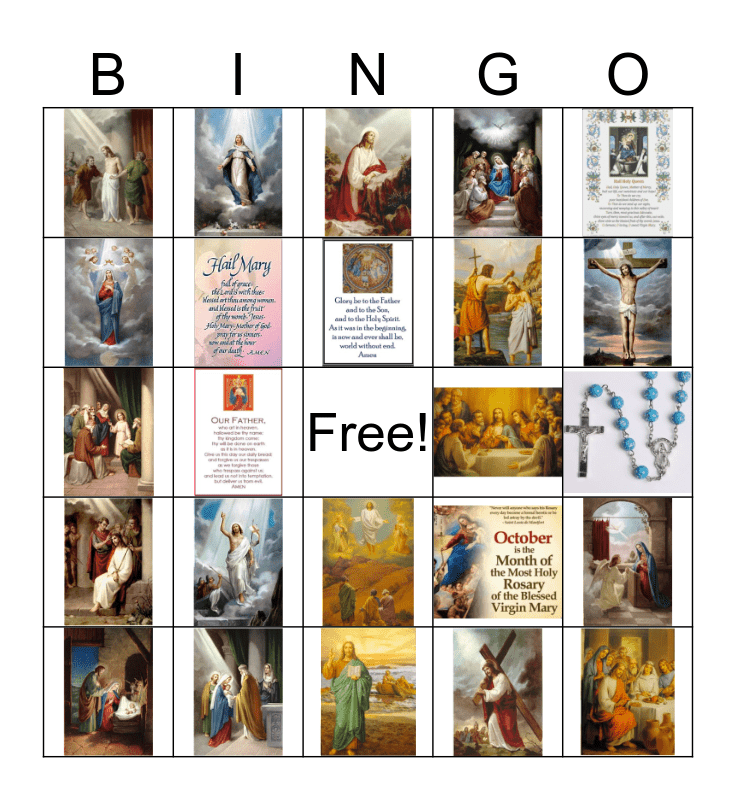Mysteries of the Holy Rosary Bingo Card