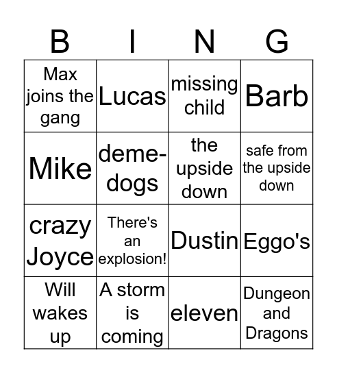 Upside Down Bingo Card