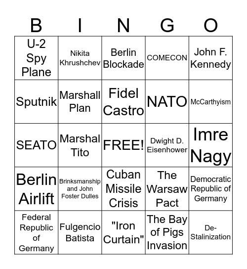 Cold War Bingo Card