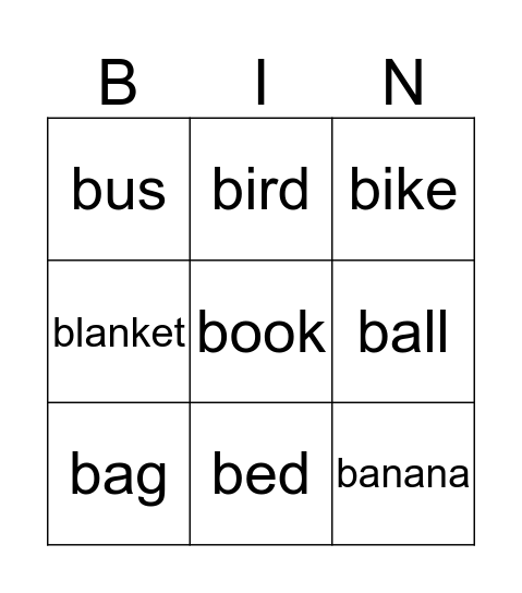 "b" sound BINGO Card