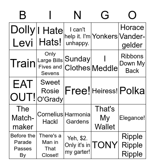Hello Dolly! BINGO Card