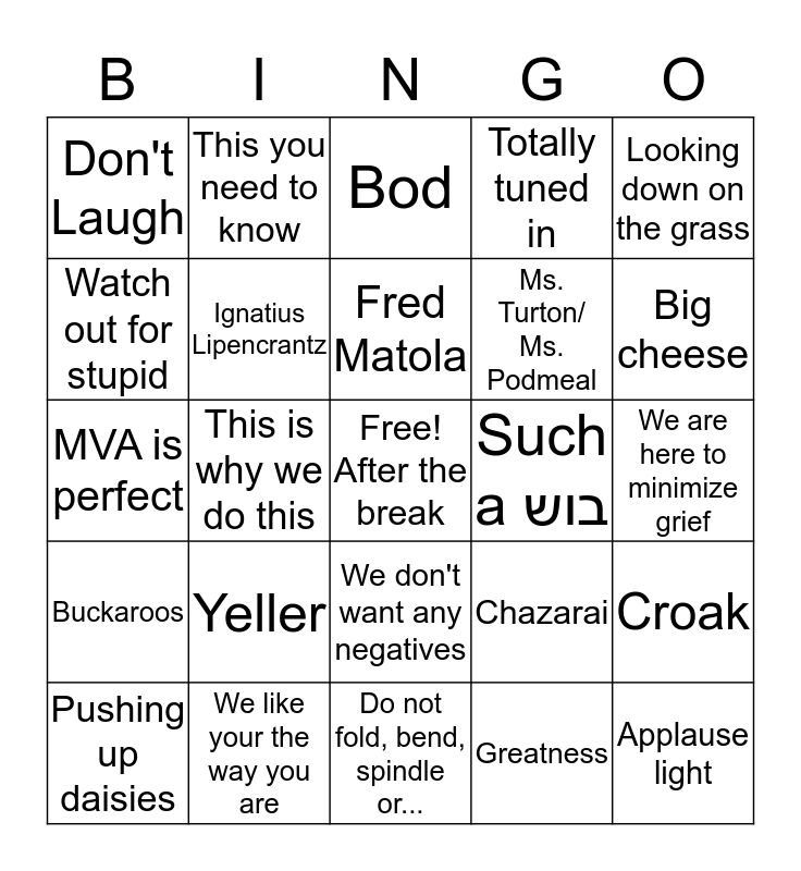 Mr Dietsch's Driving Class Bingo Card
