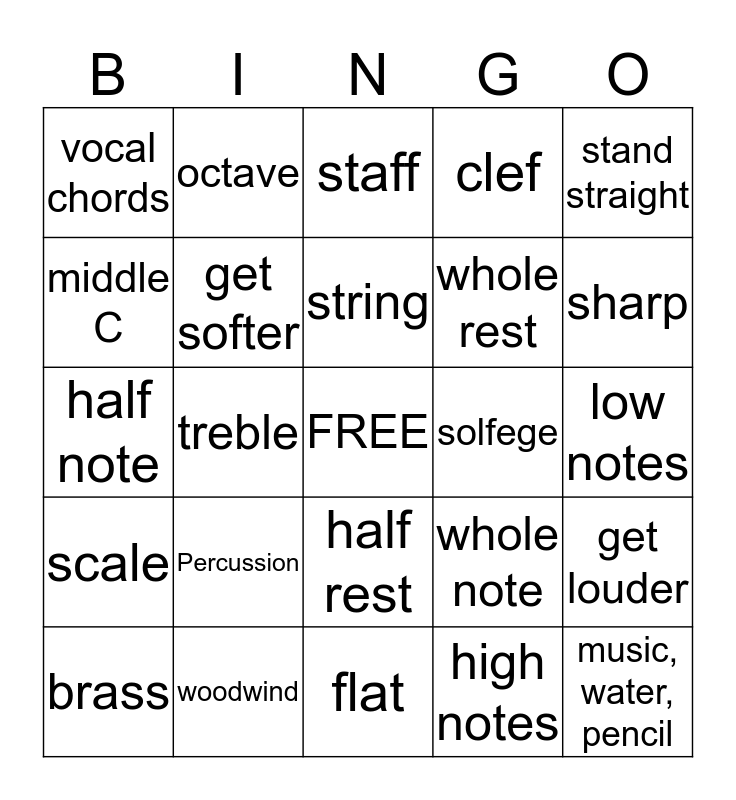 Choir Bingo Card
