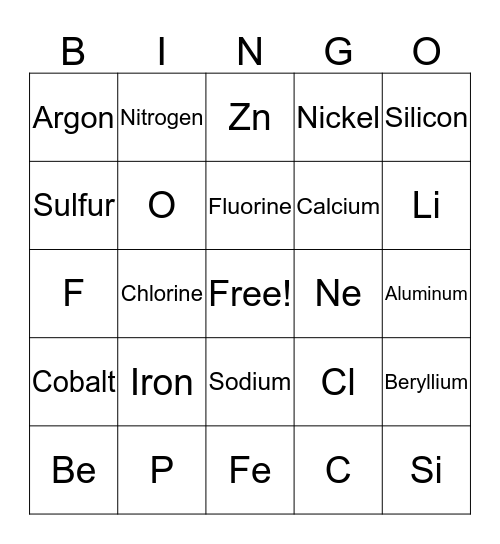Element Bingo Card