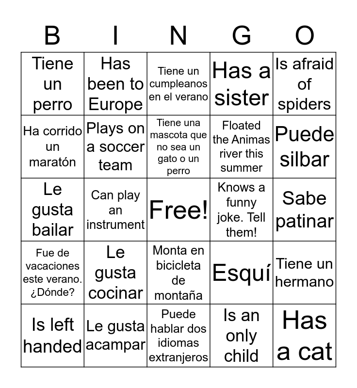 Find Someone Who... Encontrar a Alguien Que.... Bingo Card