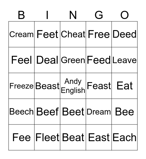 Vowel Digraphs: EE & EA Bingo Card