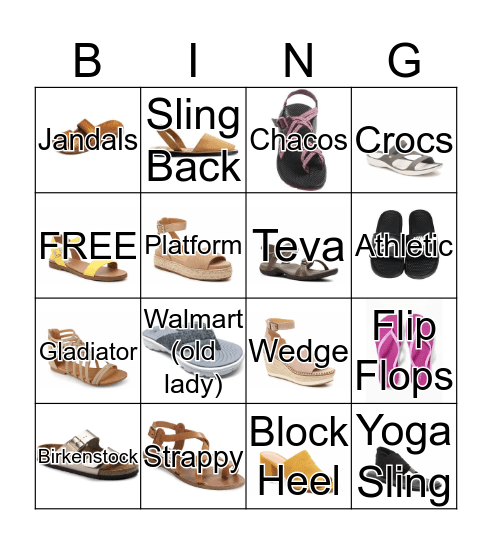 Sandals Bingo Card