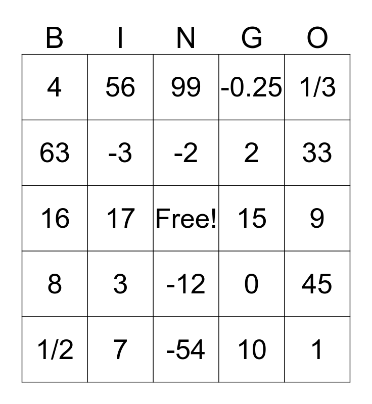 YAY MATH! Bingo Card