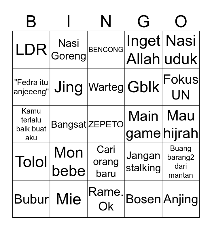 Untitled Bingo Card