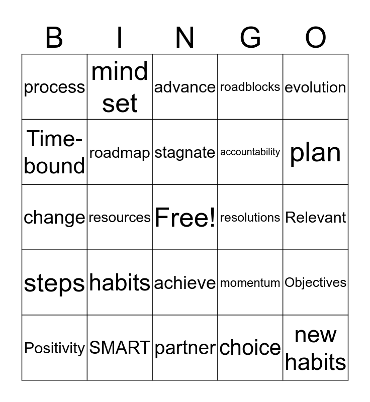 GOAL Setting Bingo Card