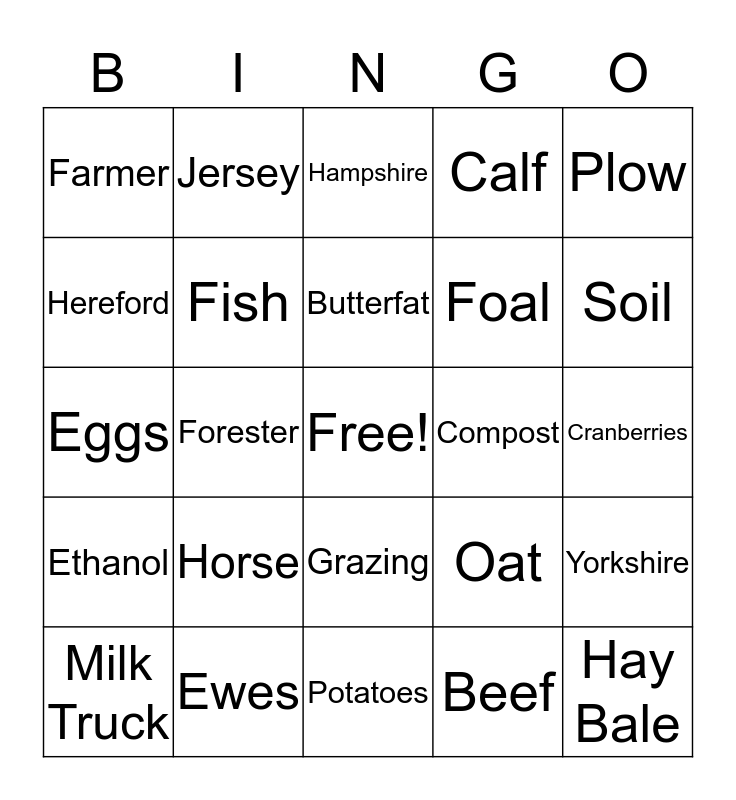 Agriculture BINGO Bingo Card