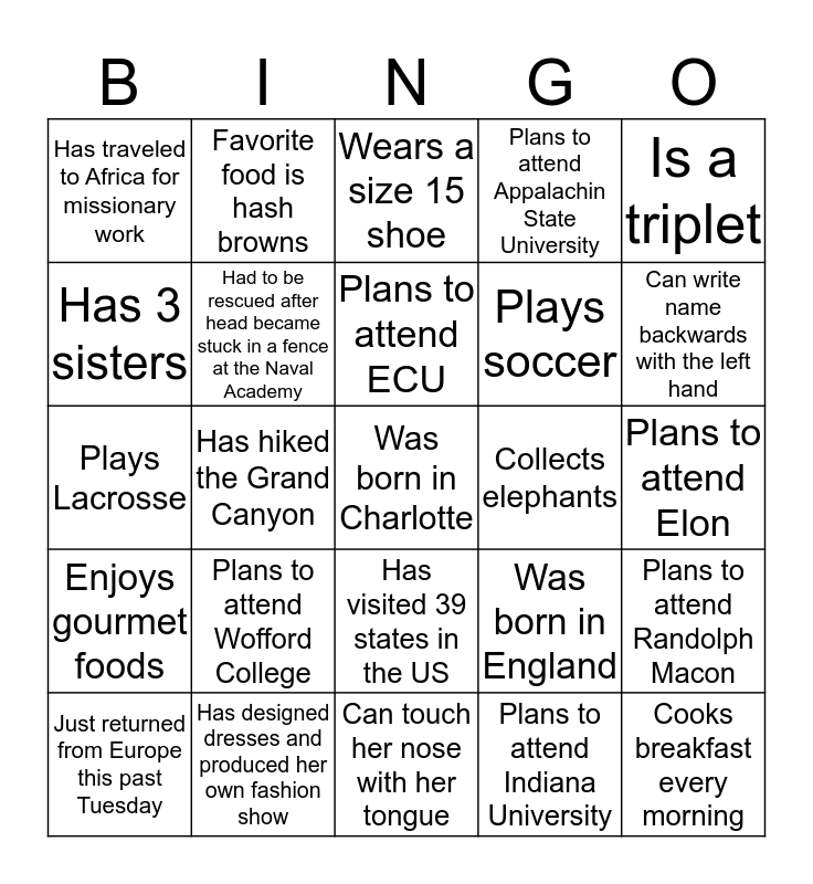 Debutante and Stag Bingo Card