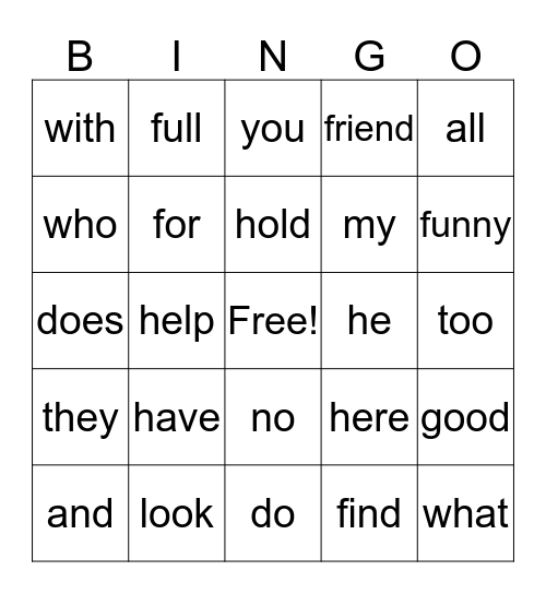 Journey First Grade Sight Word Bingo Card