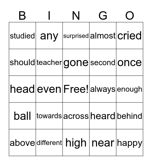 Unit 6 Journeys HFW Bingo Card