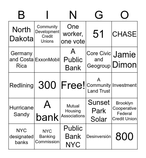 Public Bank Bingo Card