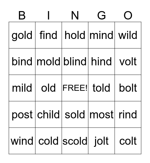 Wild Old Words Bingo Card