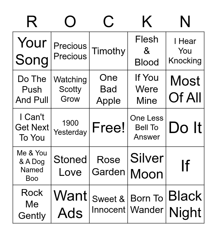 70's Bingo #1 Bingo Card