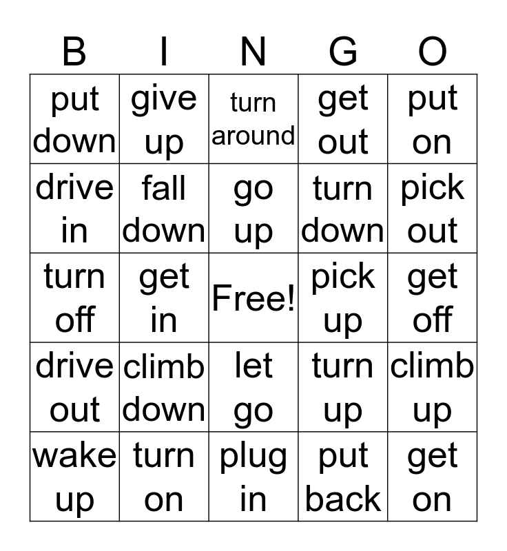 German Seperable Verbs BINGO! Bingo Card