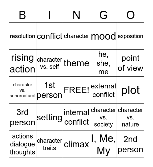 Story Elements Bingo Card