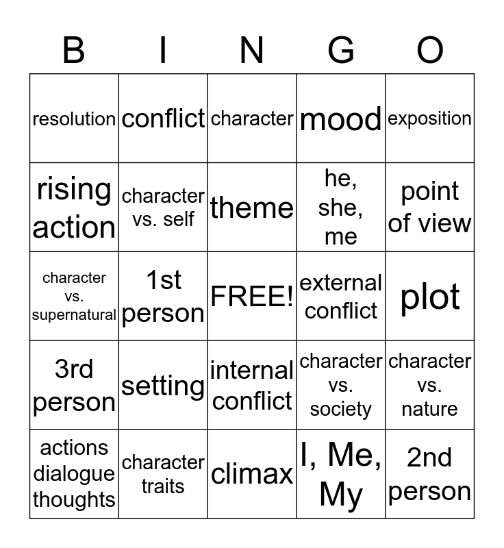 Story Elements Bingo Card