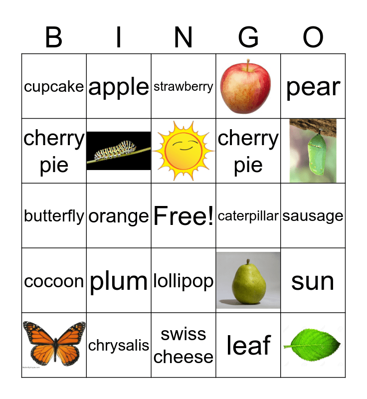 The Very Hungry Caterpillar Bingo Card