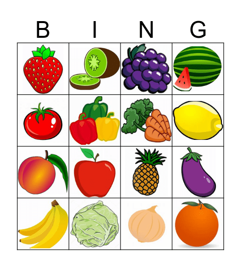 Fruit and Vegetable Bingo Card