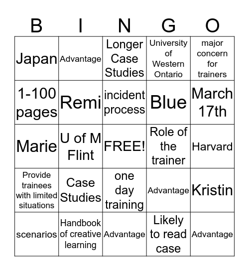 Case Study BINGO Card