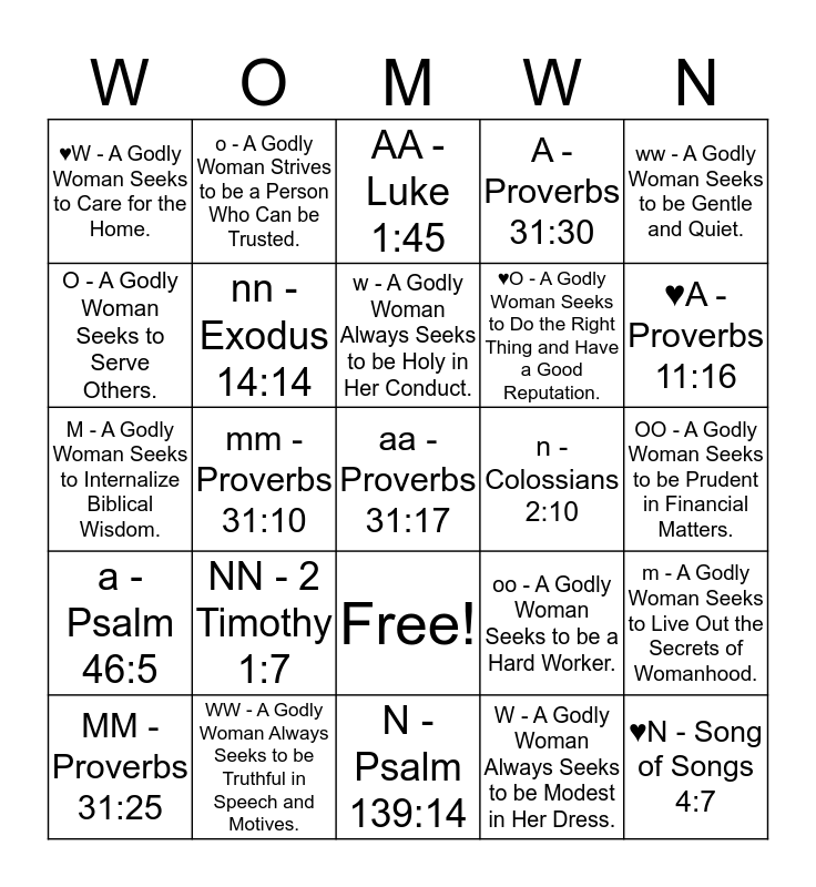 WOMAN Bingo Card