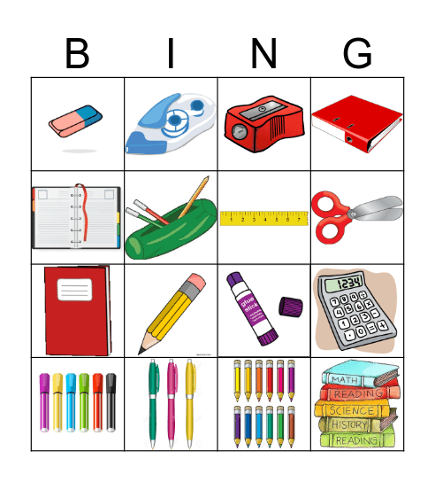 School Supplies Bingo Card