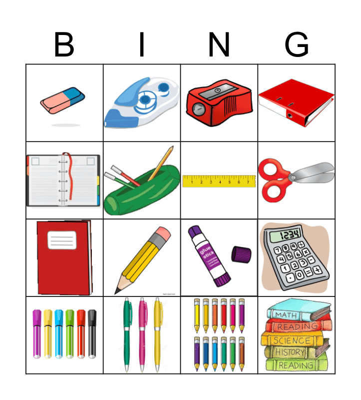 School Supplies Bingo Card