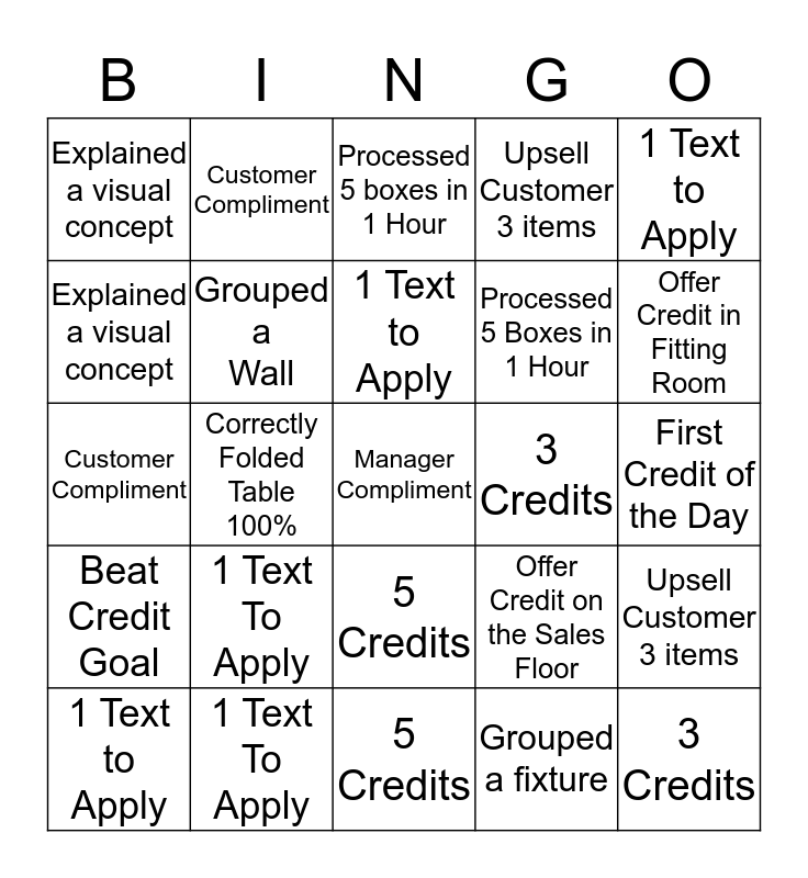 Forever 21 Bingo Card