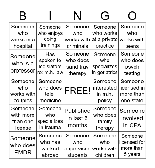 Psychology Bingo Card