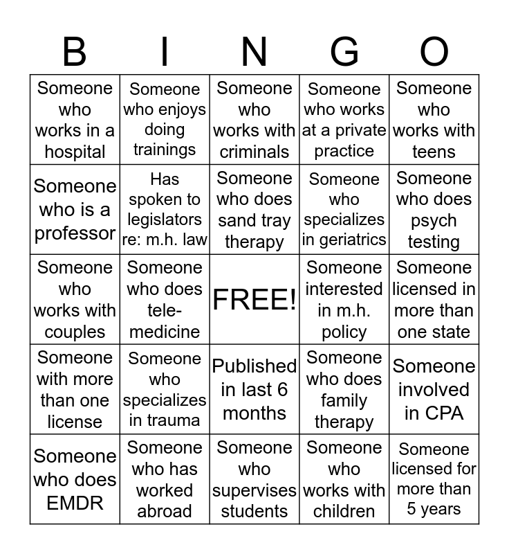 Psychology Bingo Card