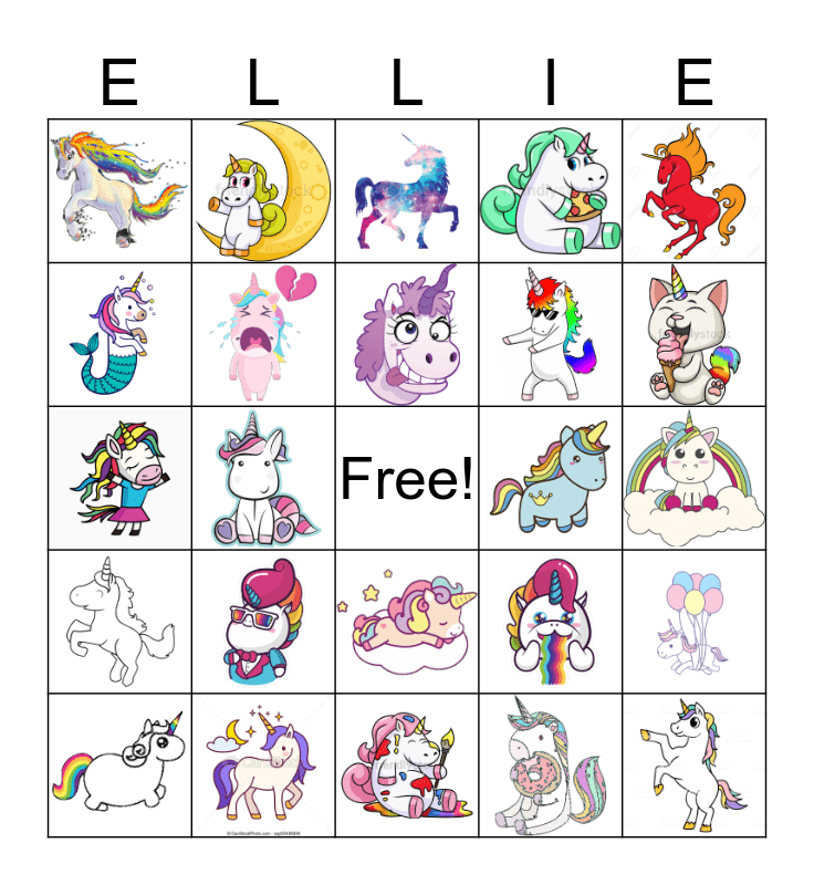 Magical Unicorn Bingo Card