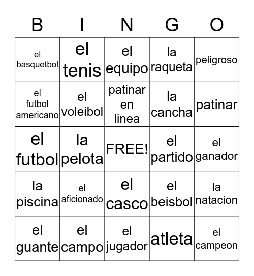 6-1 Los Deportes Bingo Card