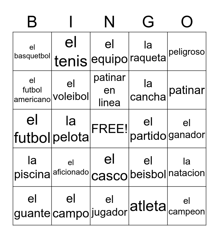 6-1 Los Deportes Bingo Card
