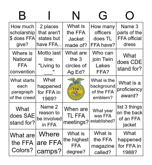 FFA Bingo Card FFA Bingo Card