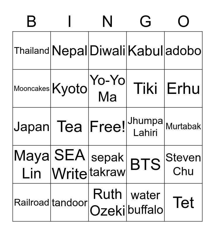 Asian Pacific American ERG Bingo Card