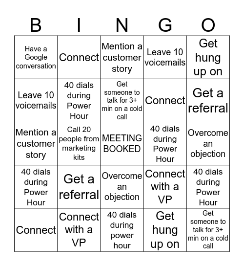 Power Hour Bingo Card