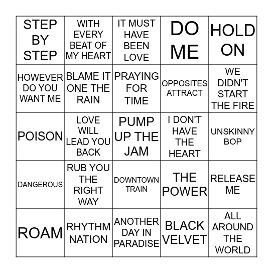 BILLBOARD 1990 Bingo Card