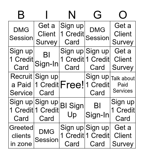 Credit Card Bingo Card
