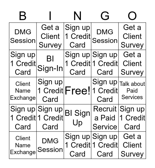 Credit Card Bingo Card