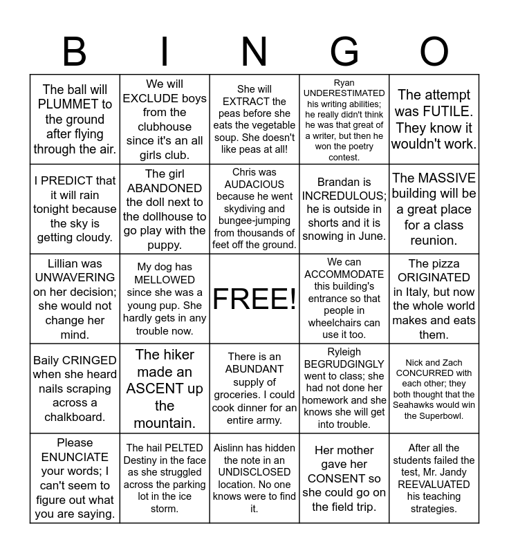 Context Clues Bingo Card