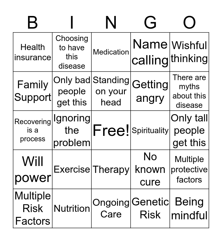 Chronic Disorder Bingo Card