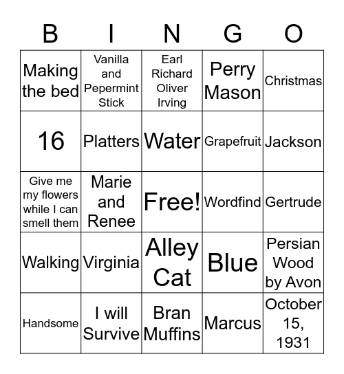 EDITH BROWN ELDER Bingo Card