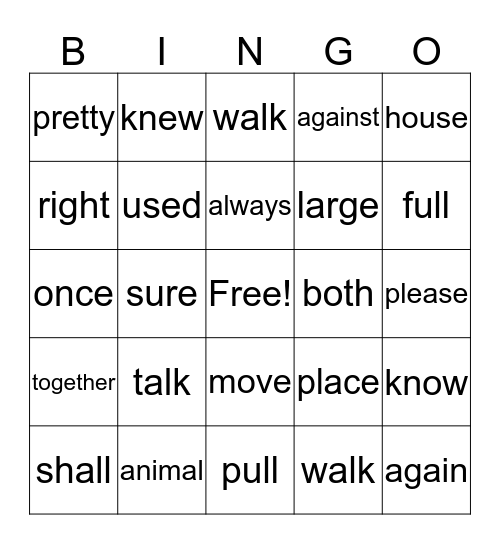 Level 2 Trick Words Bingo Card