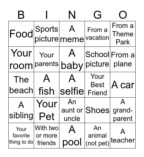 Cell Phone Picture Bingo Card