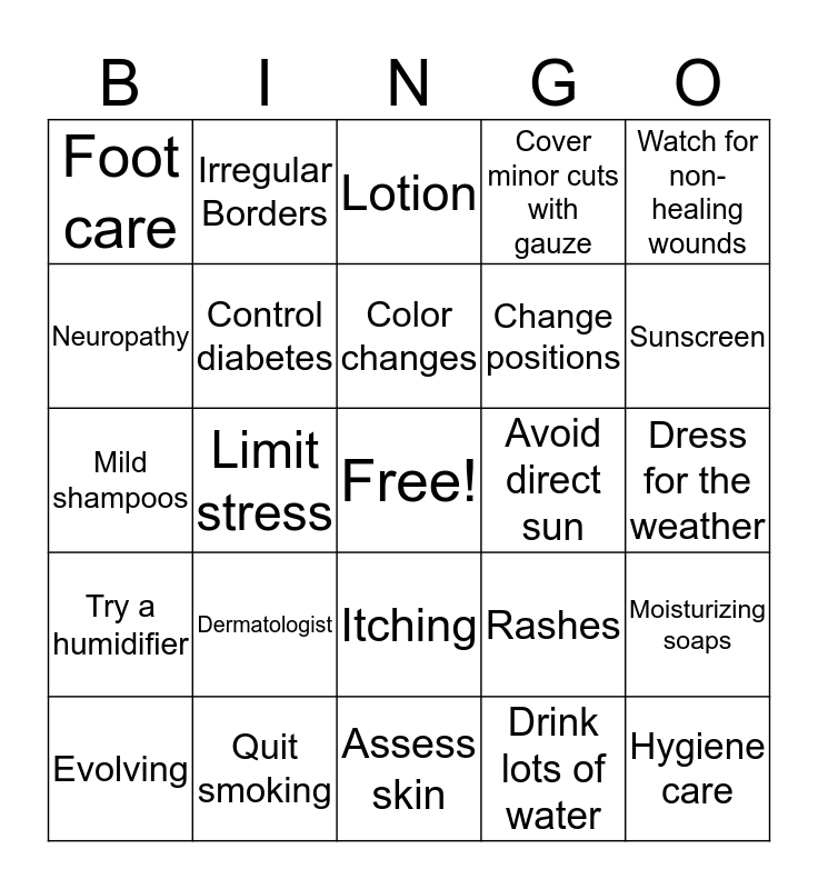 Skin care Bingo Card