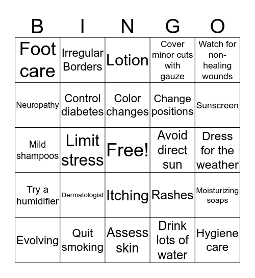 Skin care Bingo Card