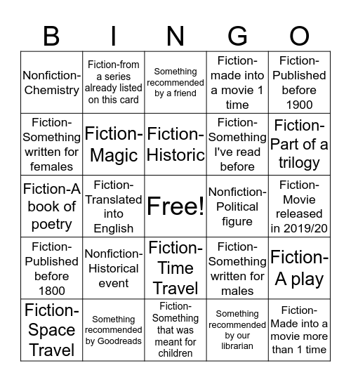 READING CHALLENGE BINGO Card